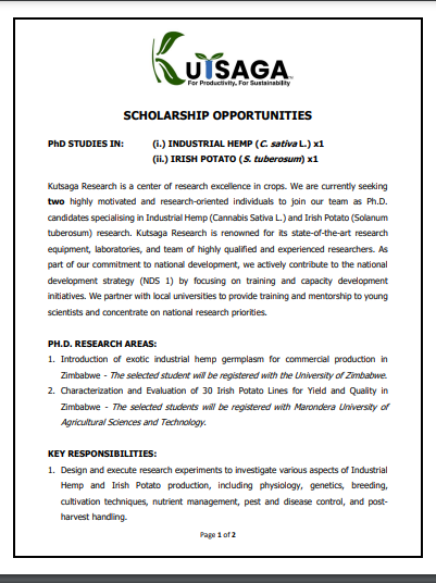 SCHOLARSHIP OPPORTUNITIES – Kutsaga